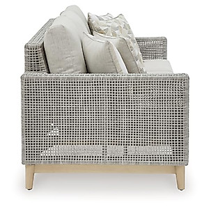 Signature Deisgn by Ashley Seton Creek Outdoor Sofa with Cushion, 83" W x 36" D x 36" H, Light Brown & Light Gray