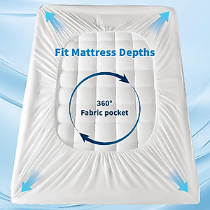 Shilucheng King Size Mattress Pad Cover,Pillow Top Mattress Pad for Back Pain,Bed Pad Overfilled with Down Alternative,8-21" Deep Pocket (White, King)