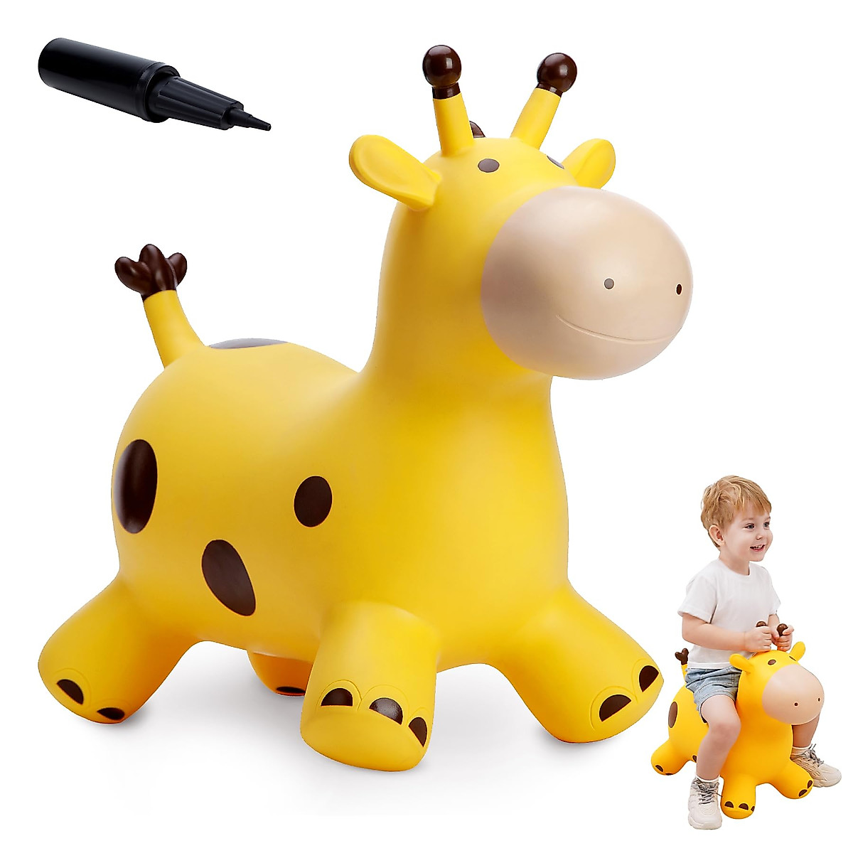 EVERICH TOY Giraffe Bouncy Horse Hopper for Toddlers, Bouncy Animals Jumping Horse, Inflatable Ride on Bouncer Hopping Toys Gifts for Boys Girls 18 Months 2 3 4 5 6 Years Old