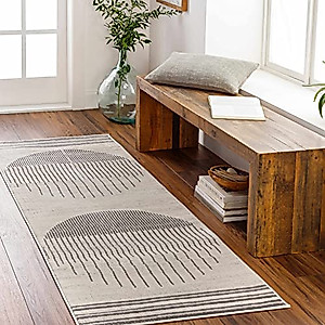 BoutiqueRugs Chet White and Gray Modern Abstract Geometric Area Rug - Minimalist Contemporary Striped Carpet for Living Room, Bedroom, Dining Room - Charcoal, Light Gray, Cream - 6'7" Round Rug