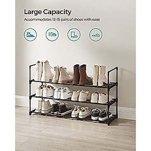 SONGMICS Shoe Rack, 3 Tier Shoe Organizer, Metal Shoe Storage Shelf for 15 Pairs of Shoes, Easy to Assemble, Entryway, Black ULSA303B02