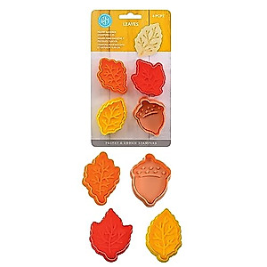 R&M International 0 Leaves 2" Pastry/Cookie/Fondant Stampers, Leaves and Acorn, 4-Piece Set Silver