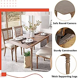 Giantex Farmhouse Dining Table, Extendable Butterfly Leaf Dinette Table w/Mahogany Finish & 4 Rubber Wood Legs, Rectangle Extension Kitchen Dinner Table for Kitchen Dining Room (Rustic Brown)