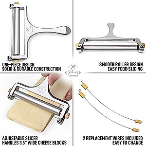 Zulay Cheese Slicer With Adjustable Thickness - Wire Cheese Slicer For Mozzarella Cheese, Cheddar Cheese, Gouda Cheese - Cheese Slicers For Block Cheese Heavy Duty With 2 Extra Wires (Silver)