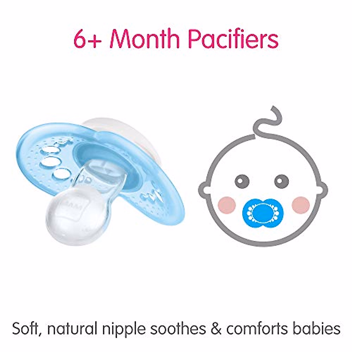 MAM Variety Pack Baby Pacifier, Includes 3 Types of Pacifiers, Nipple Shape Helps Promote Healthy Oral Development, 6-16 Months, Unisex, 3 Count (Pack of 1)