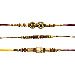 SHREESHANAIK Set of 3 Rakhi Handicrafted Rakhi Sets for Brother Bhaiya Bhai and Bhabhi for Raksha Bandhan Indian Bracelet Beads Rakhi Thread Bhaiya Bhabhi Sister Rakhi Band