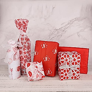 KINBOM 30sheets 20x20 inch Valentine's Day Tissue Paper, Heart Wrapping Paper Gift Wrapping Tissue Paper Gift Wrap Paper Sheets Tissue Paper for Gift Bags Christmas Birthday Party Shower(6 Patterns)