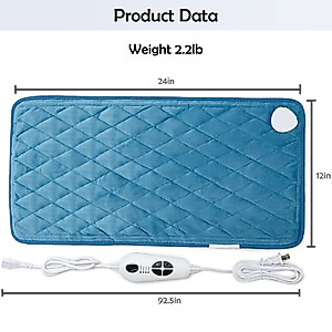 Weighted Heating Pad - 2.2lb Large Electric Heated Pad,with 6 Temperature Levels,with 4 Kinds of time Automatic Shutdown,Fast-Heating Technology for Waist/Abdomen/Neck Pain and Cramps Relief,12''×24''