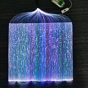 Fiber Optic Fabric,Led Accessories,Led Fiber Optic Mesh Lights for Quilting Sewing Clothes,Fabric with Changeable 7 Colors for DIY Luminous Festival Rave Partyaccessories. (Black, 7.87in x 5.9in)