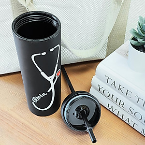 Personalized Skinny 16oz Tumbler for Nurses – Custom Gift for RN, LPN, ER or ICU Nurse – Graduation Present Idea, Thank You Present for Her – Nurse Week or Birthday Gift for Women