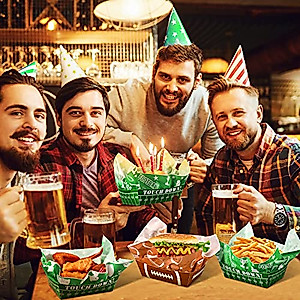 Pajean 100 PCS Football Py Supplies 1.1 lb 50 Paper Food Trays Serving Boats with Grease Resistant Liner Papers Waxed Deli Sheets for Birthday Sport Game Favors Decorations