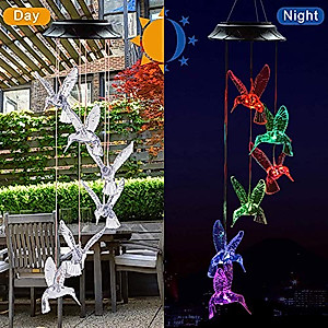 Solar Hummingbird Wind Chimes, Color Changing Solar Wind Chime Outdoor Waterproof Hummingbird LED Solar Lights, for Home/Yard/Night/Garden