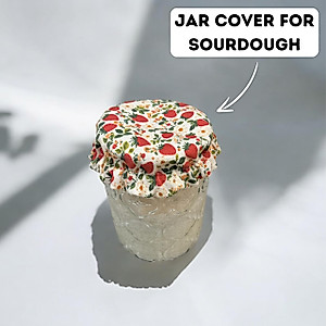 (4-Pack) Sourdough Reuseable Jar & Bowl Covers | Cute Baking Gift | 100% Cotton (3.7in, 7in, 9.25in, 11in) | Washable | Bread Making and Proofing | Kitchen Food Storage Gifting | Starter Cover Lid Kit