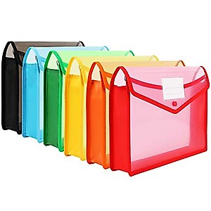 ABC life Plastic File Folder Poly Envelopes Expanding File Wallet Document Folder with Snap Closure, 6 Pack A4/Letter Size Waterproof Accordion File Pouch for Office Organization (Assorted Color)