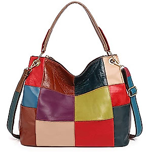 Segater Women Random Multicolor Tote Handbag Cube Splicing Design Shoulder Bag Colorful Shopper Satchel Purses