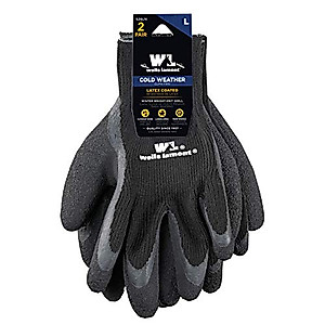 Wells Lamont Cold Weather Latex Grip Versatile Winter Work Gloves | Cut & Tear Resistant | 2-Pair Pack, Medium (526MN) , Black