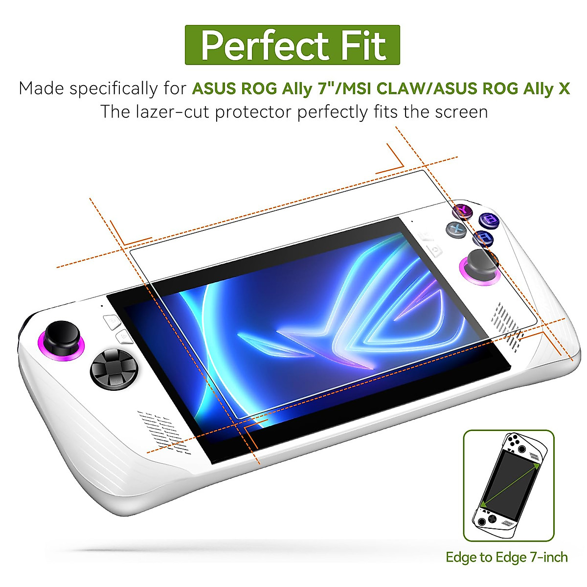 ivoler 3-Pack Tempered Glass Screen Protector for ASUS ROG Ally/ASUS ROG Ally X 7'' 2024/ MSI Claw A1M 2024 Gaming Handheld 7 inch 2023, Transparent HD Clear Screen Protector Bubble Free