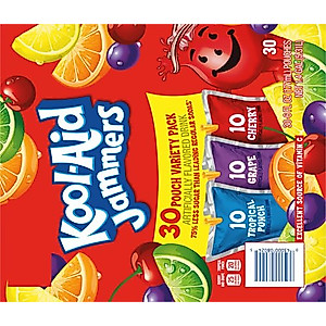 Kool-Aid Jammers Tropical Punch (Grape & Cherry Artificially Flavored Kids Soft Drink Variety Pack, 30 ct Box, 6 fl oz Pouches)