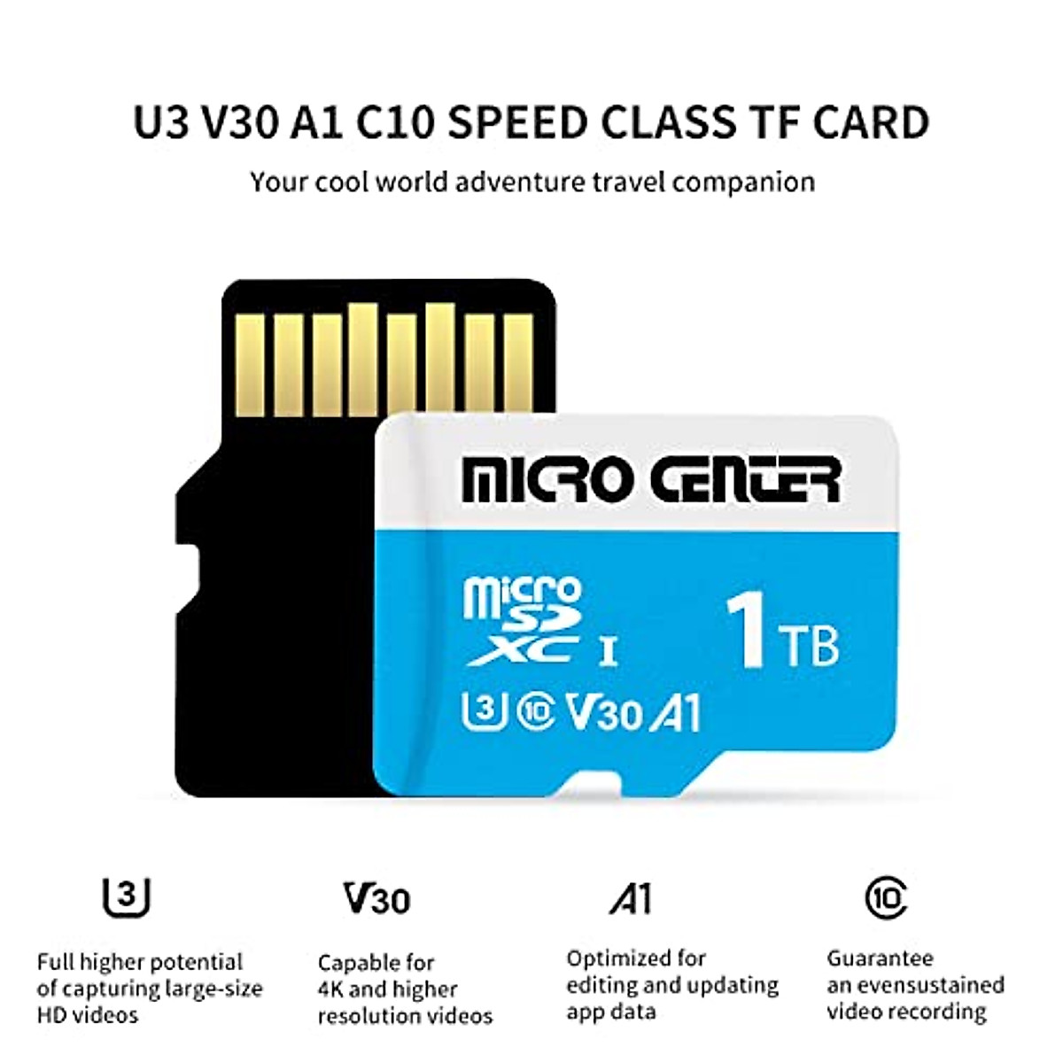 Micro Center Premium 1TB microSDXC Card, Nintendo-Switch Compatible Flash Memory Card, UHS-I C10 U3 V30 4K UHD Video A1 R/W Speed up to 90/70 MB/s Micro SD Card with Adapter (1TB)
