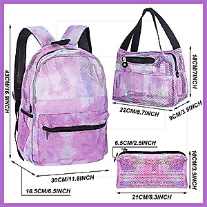Mesh Backpack for Kids Girls Semi Transparent See Through Sturdy School Backpack with Lunch Box Kids Bookbag Set for Elementary Middle School