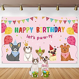 Dog Girl Party Decorations Pink Puppy Dog Themed Birthday Party Supplies Lets Party Banner Backdrop Dogs Cats Kids Birthday Photography Background Photo Booth for Pet Party Indoor and Outdoor