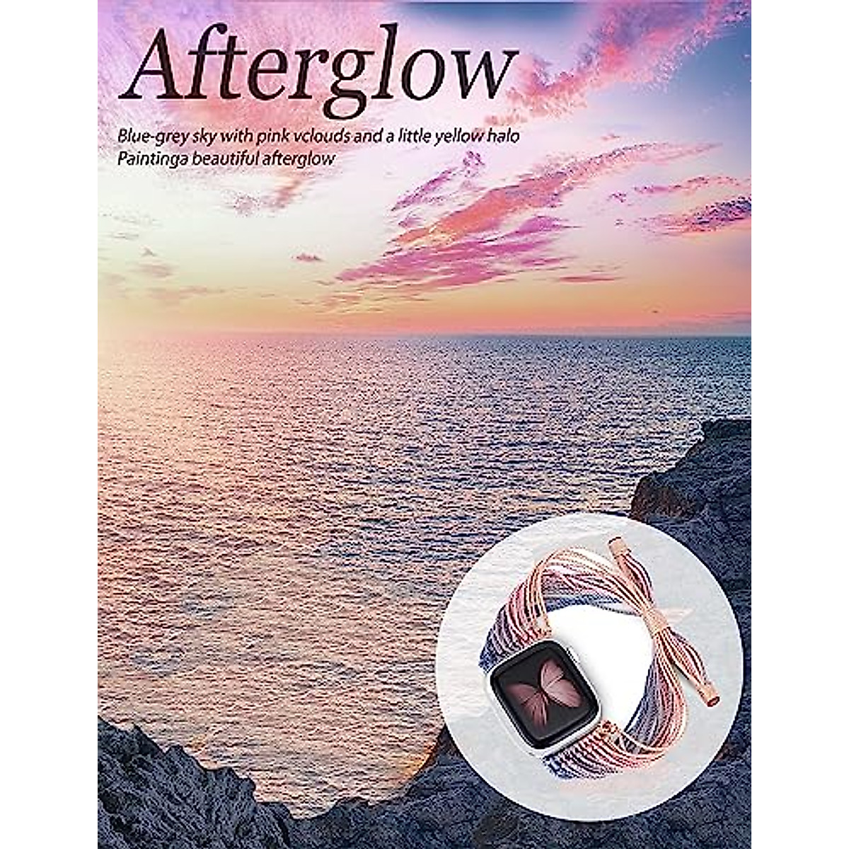 JR.DM Boho Watch Band, Compatible with Apple Watch Band 8/SE/7/6/5/4/3/2/1 38mm 40mm 41mm for Girls Women 40mm-Women-Band Christmas Gift, Handmade Bracelets Hippie String Art (Afterglow)