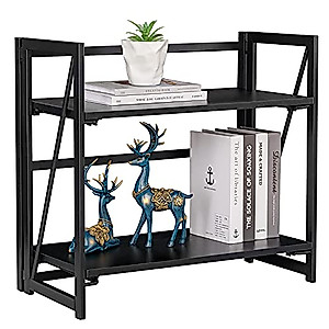 FurnitureR Folding Bookshelf 2 Tiers Bookcase Multifunctional Plant Flower Stand No Assembly Shoe Rack Stackable Shoe Shelf Storage Organizer for Entryway Hallway Closet, 23.6 X 11.8 X 19.6 Inches