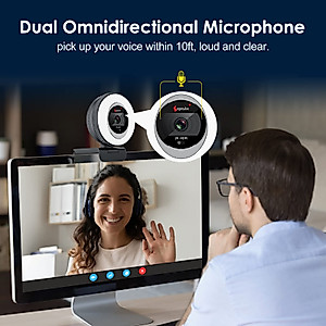 Angetube Webcam, 2K Streaming Webcam with Ring Light, HDR Laptop Camera with Remote, Dual Stereo Microphone and Privacy Cover, Auto Focus 5X Zoom in, Computer Camera for Zoom/Skype/Teams/Webex