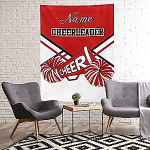Cheerleader Red White & Black Personalized Blanket with Name Soft Fleece Throw Blankets for Men Women Birthday Wedding Gift 60X80 inch