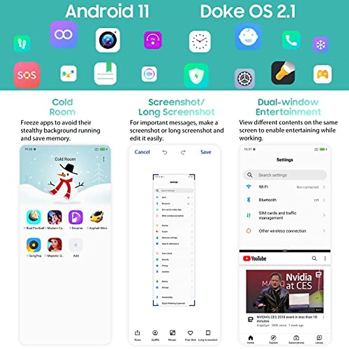 Blackview Unlocked Phones, A55 Pro, 4G Dual Sim Unlocked Cell Phones Android 11, 7GB+64GB/ 256GB Expandable, 6.528" HD Unlocked Smartphone, 4780mAh Battery, Face ID/Fingerprint Unlock T-Mobile Phone