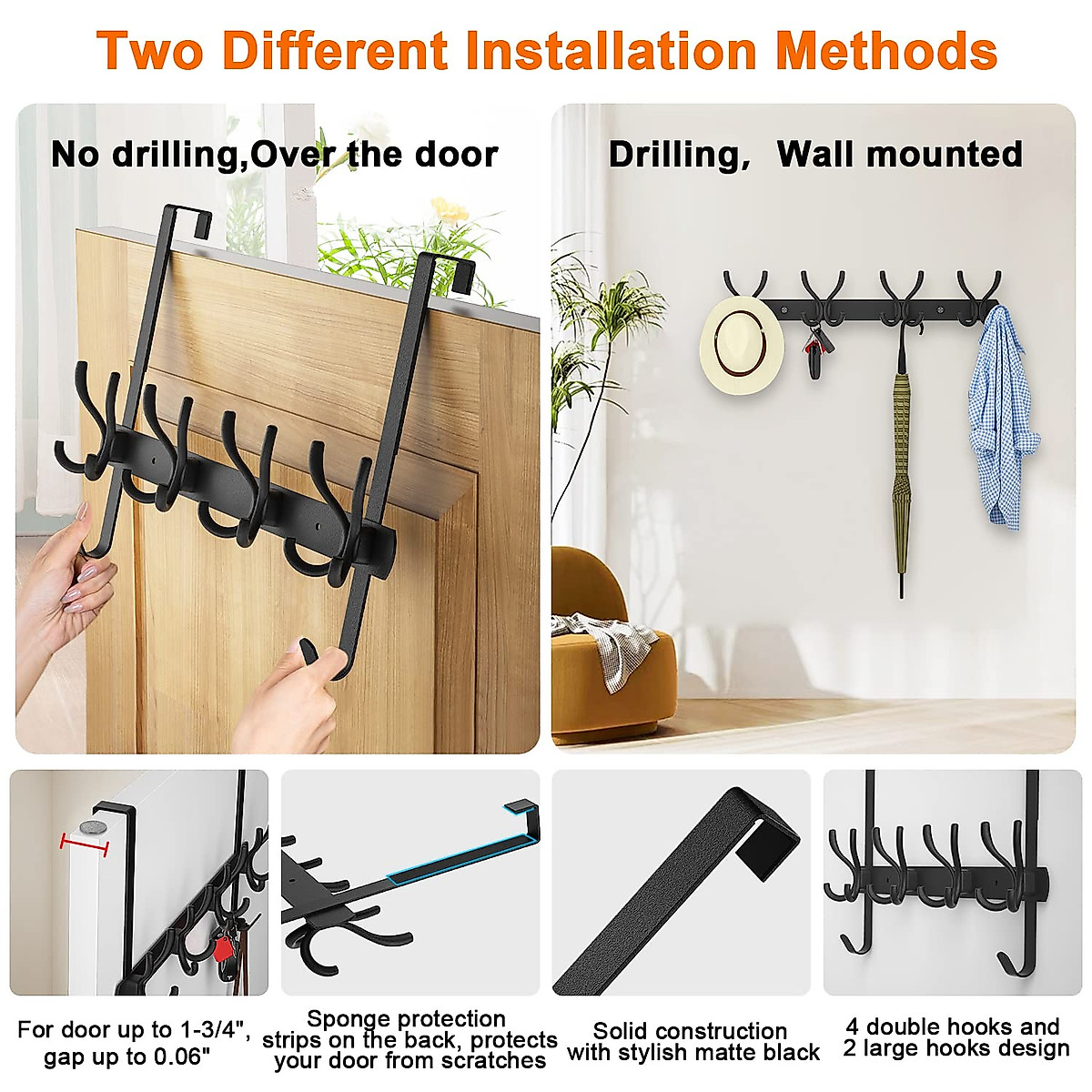 Over the Door Towel Rack, Heavy Duty Towel Racks for Bathroom Door Hanger Over The Door Hooks, Wall Mounted Coat Rack, Door Hanger for Hanging Clothes, Coats, Jackets, Hats, Bags, Robes,Towels