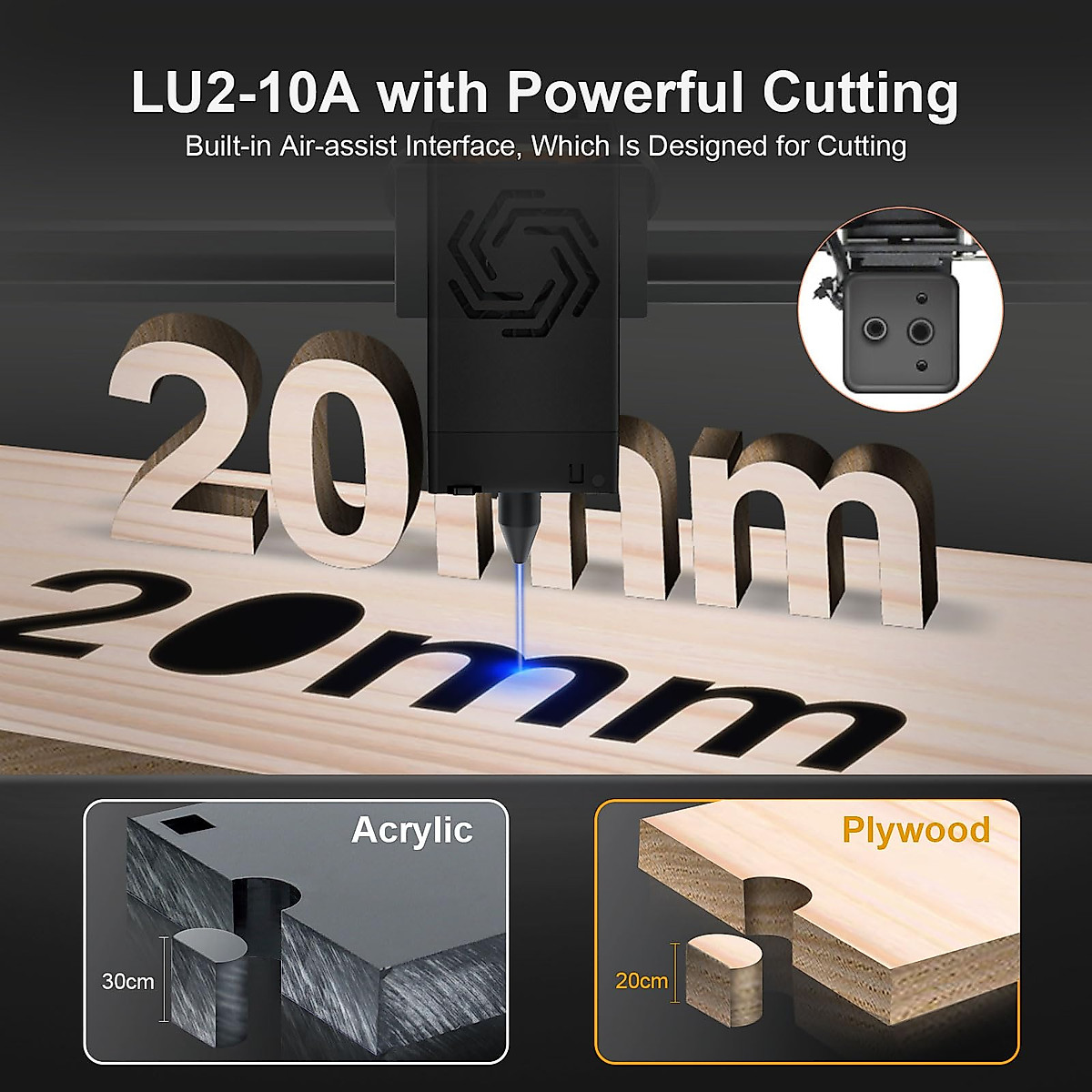 ORTUR True 10W Optical Power Laser Module, LU2-10A 24V Laser Head with Assist Nozzle for Laser Engravers, Ultra-Thin Compressed Spot, Dual-Compression Diode, Compatible with All Ortur Laser Machines