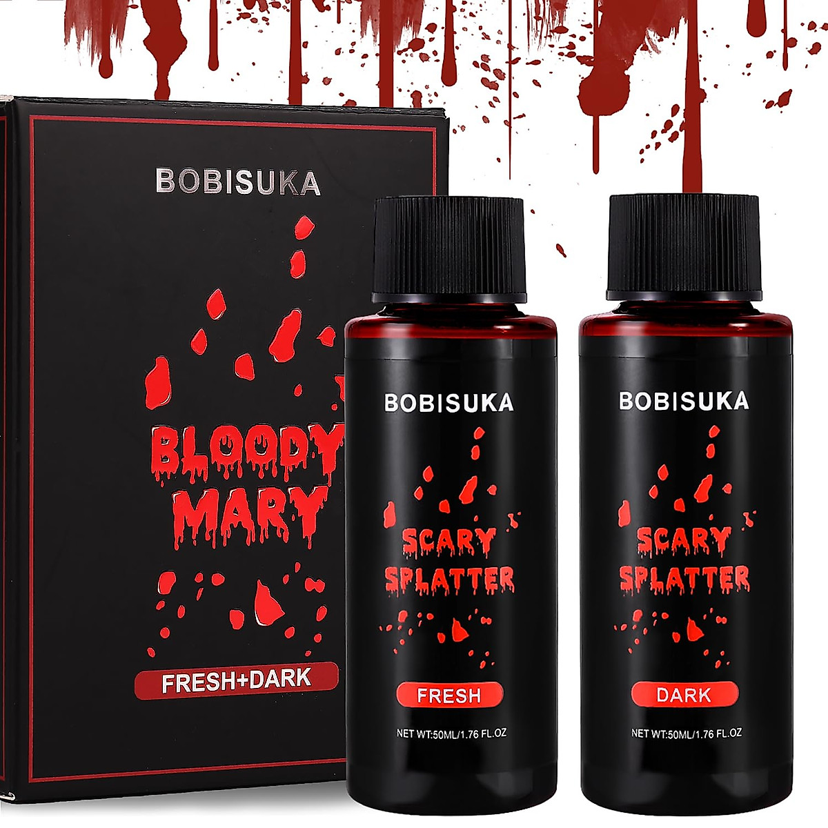 BOBISUKA 2PCS Halloween Fake Blood Makeup Kit - Fresh Red + Dark Red Realistic Washable Special Effects SFX Makeup Set, for Zombie Vampire Cosplay Monster Mouth Clothes Dress Up