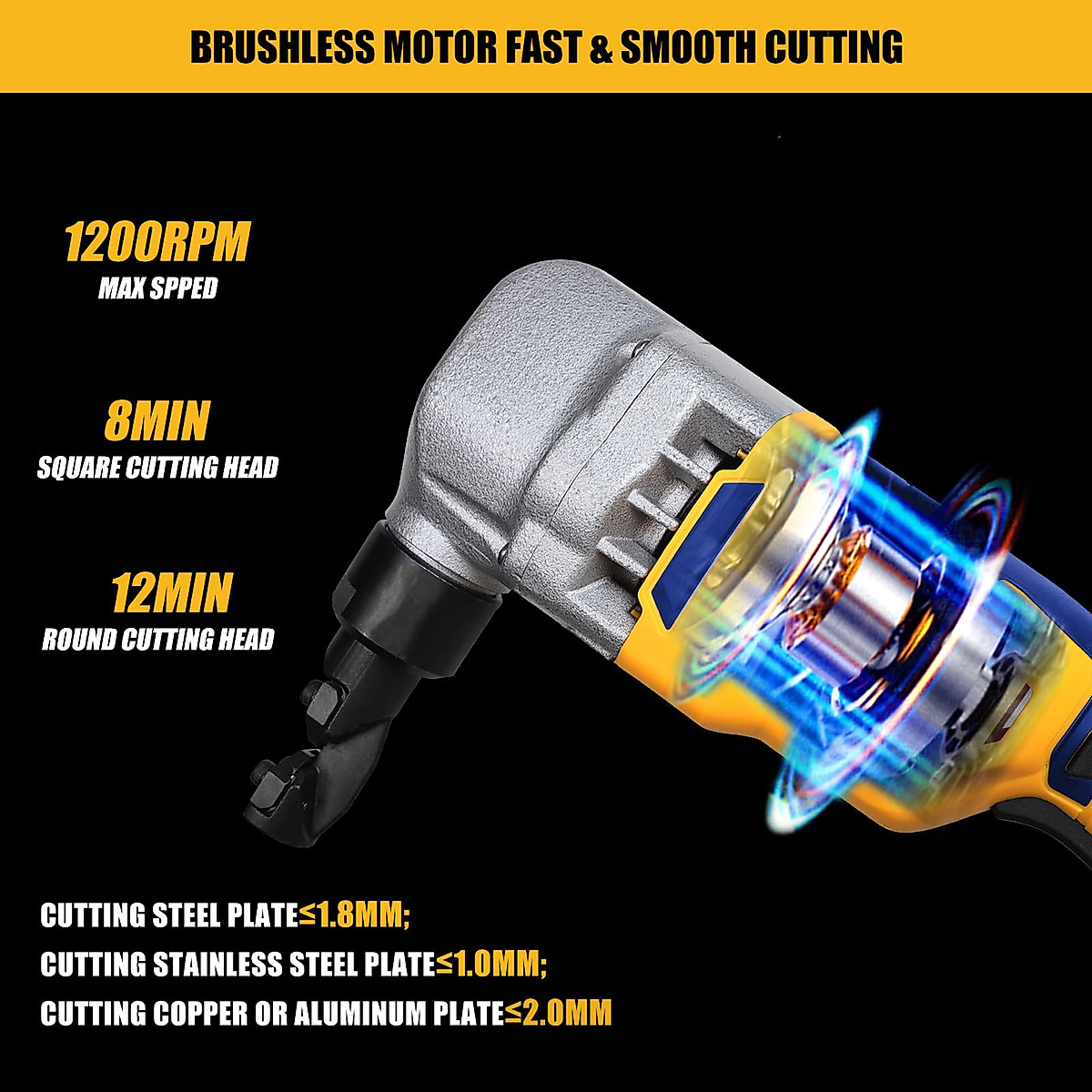 Cordless Nibbler Compatible with Dewalt & Mellif 20V Max Battery, 18 Gauge Sheet Metal Cutter w/ 1200RPM Brushless Motor | Replaced Blades for Cutting Aluminium, Stainless Steel, Plastic (Tool Only)