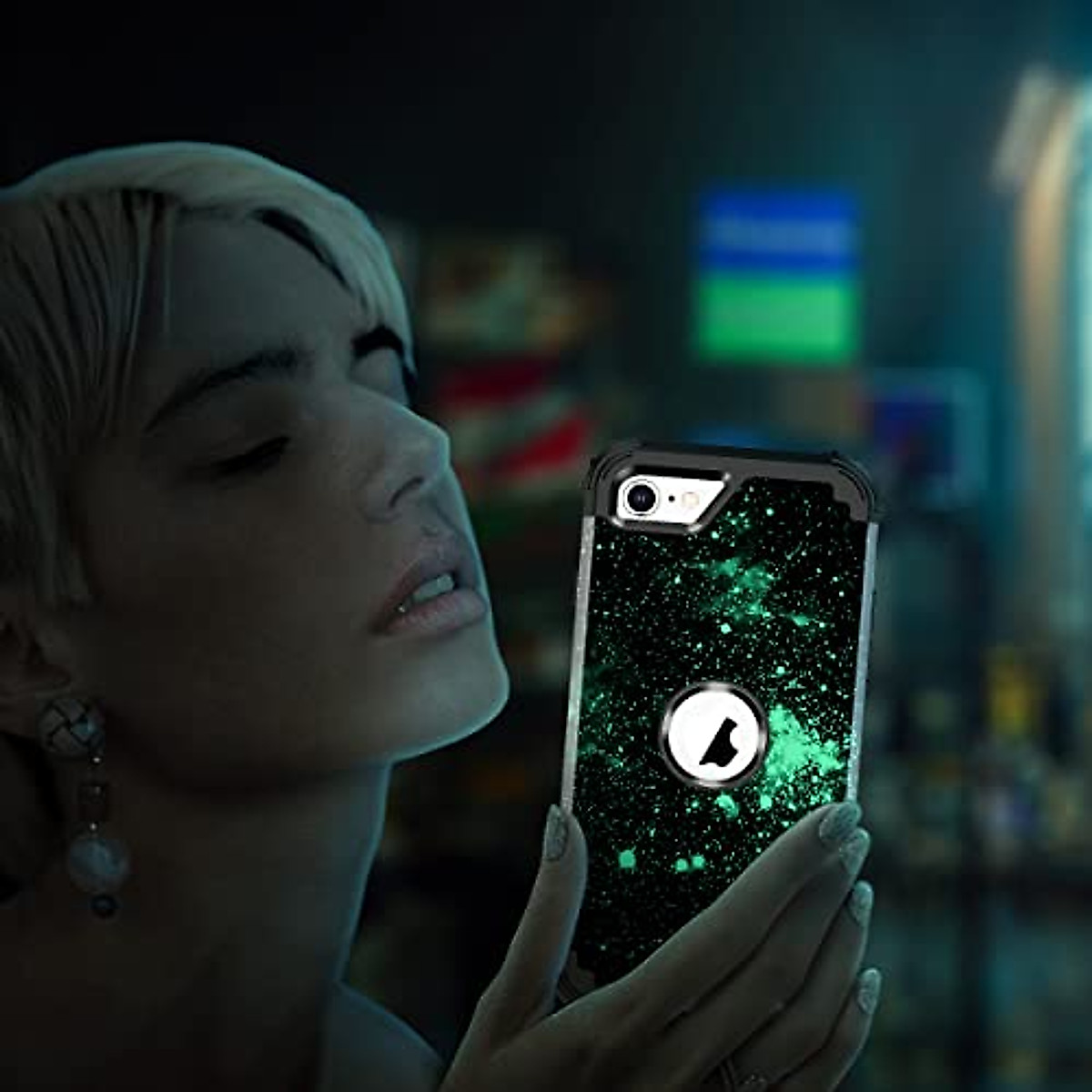 Rancase for iPhone SE 2022/2020 Case,Three Layer Heavy Duty Shockproof Protection Hard Plastic Bumper +Soft Silicone Rubber Protective Case for iPhone SE 2022/2020 4.7 inch,Shiny in The Dark Blue