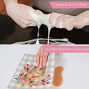 AnyDesign Easter Swedish Kitchen Dishcloth Set of 6 Watercolor Easter Egg Rabbit Bunny Floral Cotton Kitchen Towel Gray White Buffalo Plaids Dish Towel for Housewarming Cleaning Wipes, 7 x 8 in