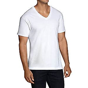 Fruit of the Loom mens Stay Tucked V-neck T-shirt T Shirt, Classic Fit - White 6 Pack, Large US