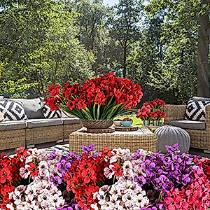 Taomika 20 Bundles Artificial Flowers Outdoor UV Resistant Fake Flowers No Fade for Patio Porch Window Box Home Wedding Farmhouse Decor (Deep Red)