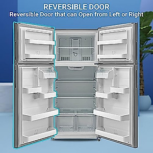 SMETA Refrigerator with Freezer Top 18 Cu. Ft Garage Refrigerators 30" Top Mount Full Size Stainless Steel for Kitchen Fridge, Frost Free Double Door Upright Freezer Led Light, Garage Ready