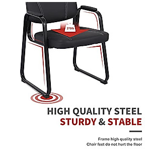 CLATINA Office Reception Guest Chair with Bonded Leather Padded Arm Rest Ergonomic Guest Chair with Sled Base for Waiting Conference Room Black 4 Pack