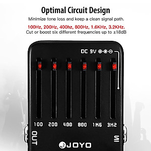 JOYO 6-Band EQ Pedal Electric Guitar Equalizer (100Hz 200Hz 400Hz 800Hz 1.6kHz 3.2kHz) Provides ±18dB for Each Band (JF-11)