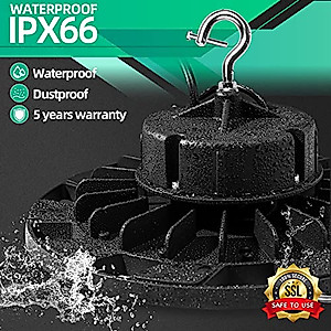 ALNSA LED High Bay Light 150W Super Bright UFO LED High Bay Light 21,000LM 5000K with US Plug 5’Cable, 1-10V Dimmable, IP65 Waterproof LED Shop Lights, Commercial Workshop Factory Area Lighting