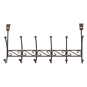 Home Basics Over The Door Hanger Hook, Heavy Duty Organizer Hooks Hanger, 6 Hooks Rack for Heavy Coat, Big Bags, Towel, Robe, Bronze