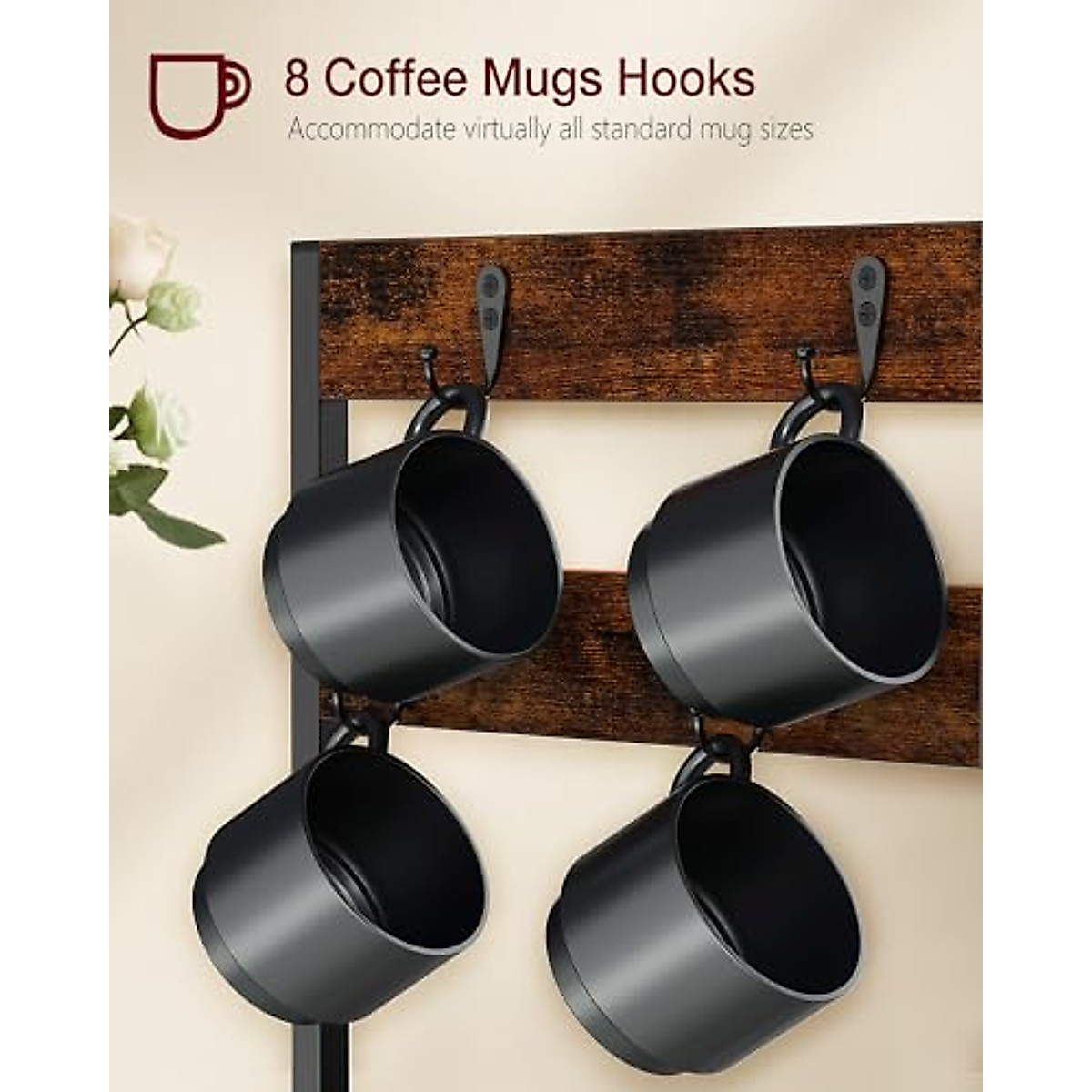 Evermagin K Cup Holder Drawer - Coffee Pod Organizer for Counter, Sturdy K-Cup Storage Drawer with Mug Rack, Coffee Maker Stand, 35 Pods Capacity, Rustic Brown