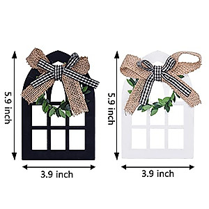 4-Piece Wooden Farmhouse Window Black and White Lattice Tiered Tray Decoration Cathedral Arched Window Wall Decor Home Kitchen Shelf Tier Photo Props Mini Rustic Window Frame Decoration Items (4 pcs)