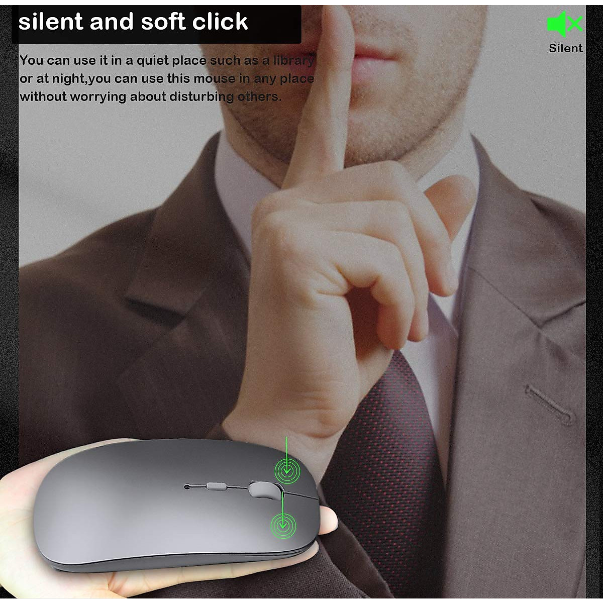 SUNGI Bluetooth Mouse, Rechargeable Wireless Mouse Dual Mode(Bluetooth 5.2+USB),Silent Slim with Adjustable DPI Computer mice for MacBook,Laptop,Tablet,PC,iPad Pro,iPad Air,OS Android,Windows(Silver)