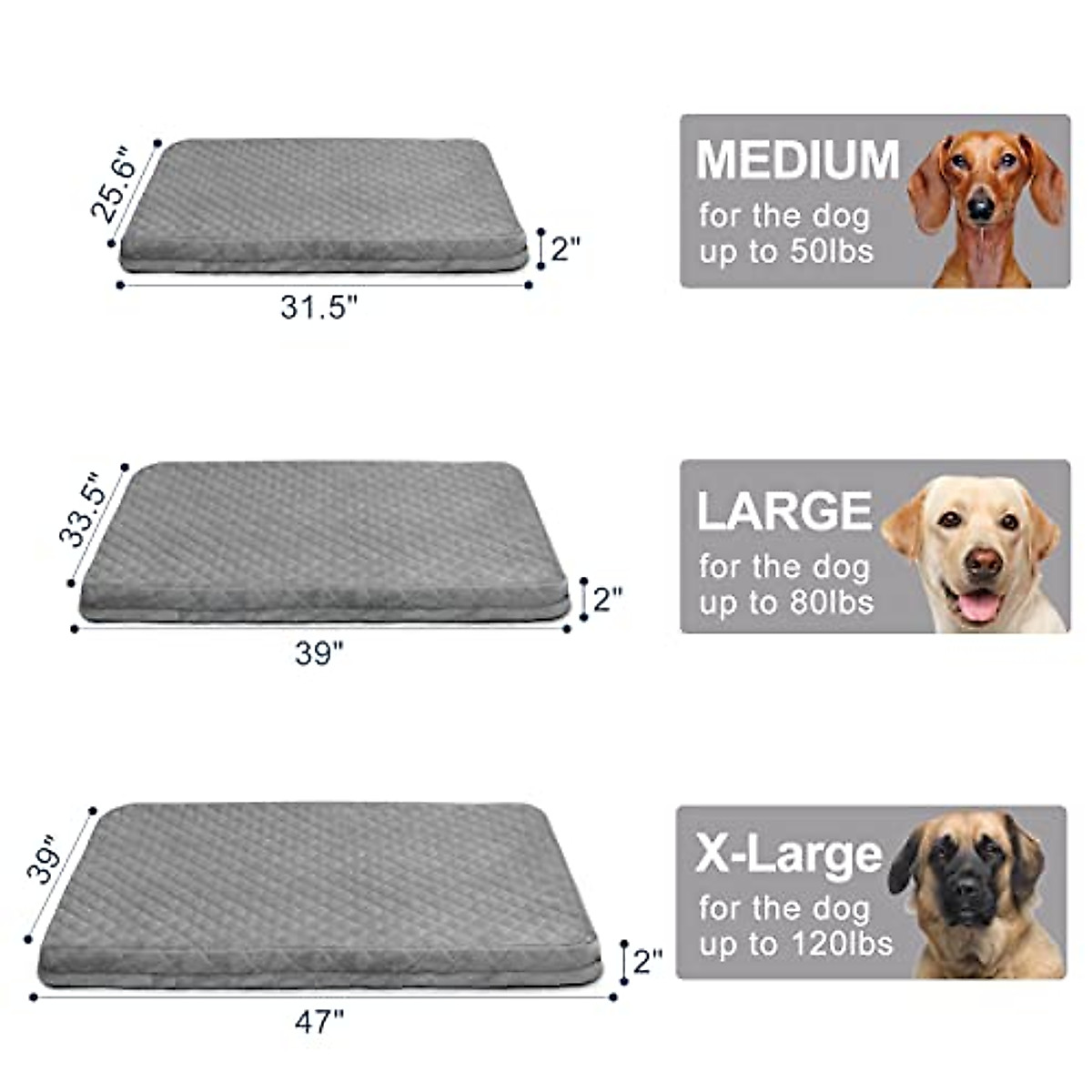 Hero Dog Large Bed for Dogs, 39" Orthopedic Rest with Removable Washable Cover - Soft Flannel Top Pet Beds Anti Slip Bottom (Light Grey, x 33.5" 2")