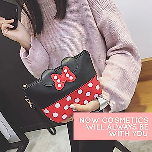 BELMAKS Black Murine Makeup Bag Cosmetic Bags Toiletry Organizer White Polka Dots Red Cartoon Makeup Organizer for Teen Girls 5.1" x 5.9" Murine Zipper Cute Purse for Travel