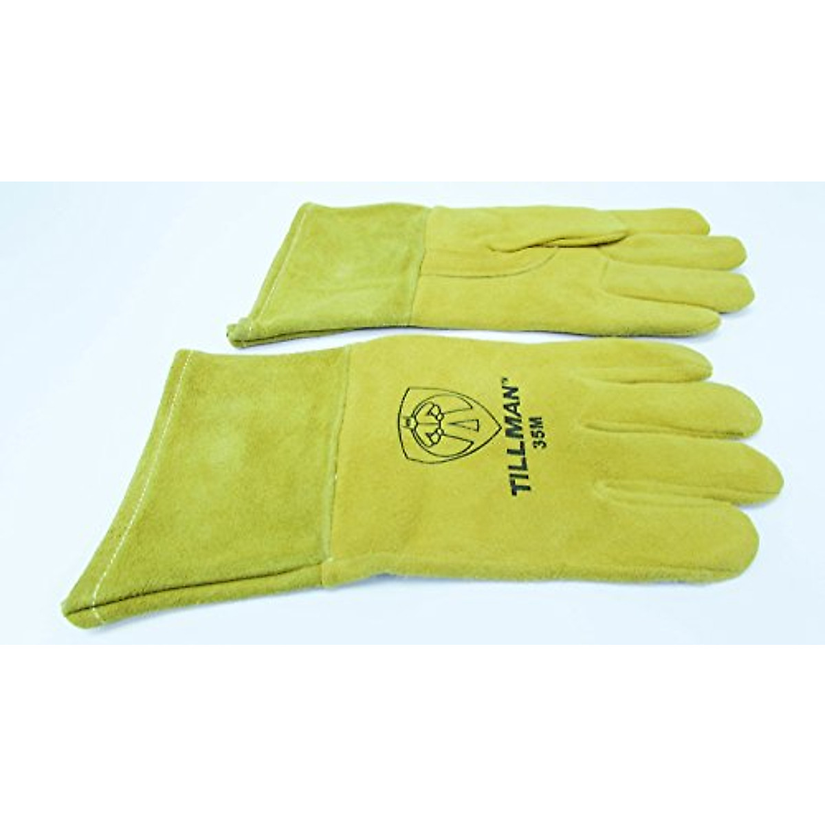 John Tillman Medium 12" Gold Premium Heavyweight Reverse Deerskin CottonFoam Lined MIG Welders Gloves with 4" Cuff and Kevlar Thread Locking Stitch (TIL35M)