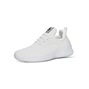 Flysocks Walking Tennis Shoes for Men Non Slip Lightweight Breathable Mesh for Indoor Outdoor Gym Travel Work Casual Memory Foam Running Sneaker White Size 8